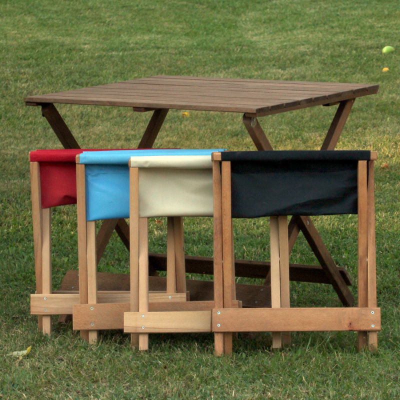 Ahşap Renkli Bez Tabure ve Masa Seti, Piknik Seti, Balkon Katlanır Masa ...